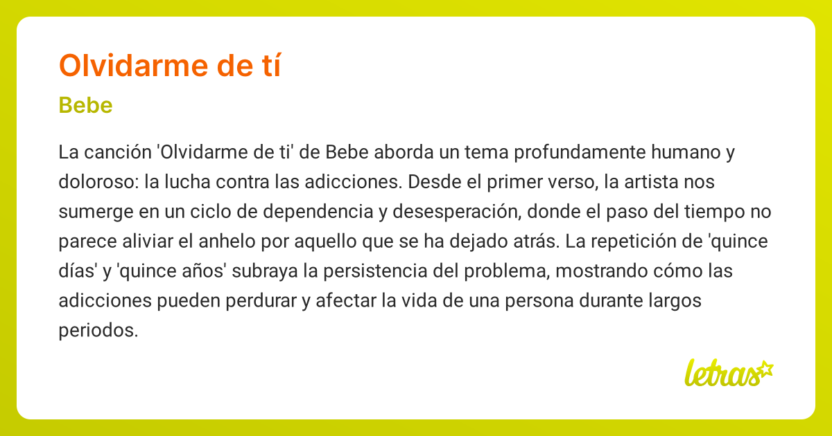 Significado de la canción OLVIDARME DE TÍ (Bebe) - LETRAS.COM
