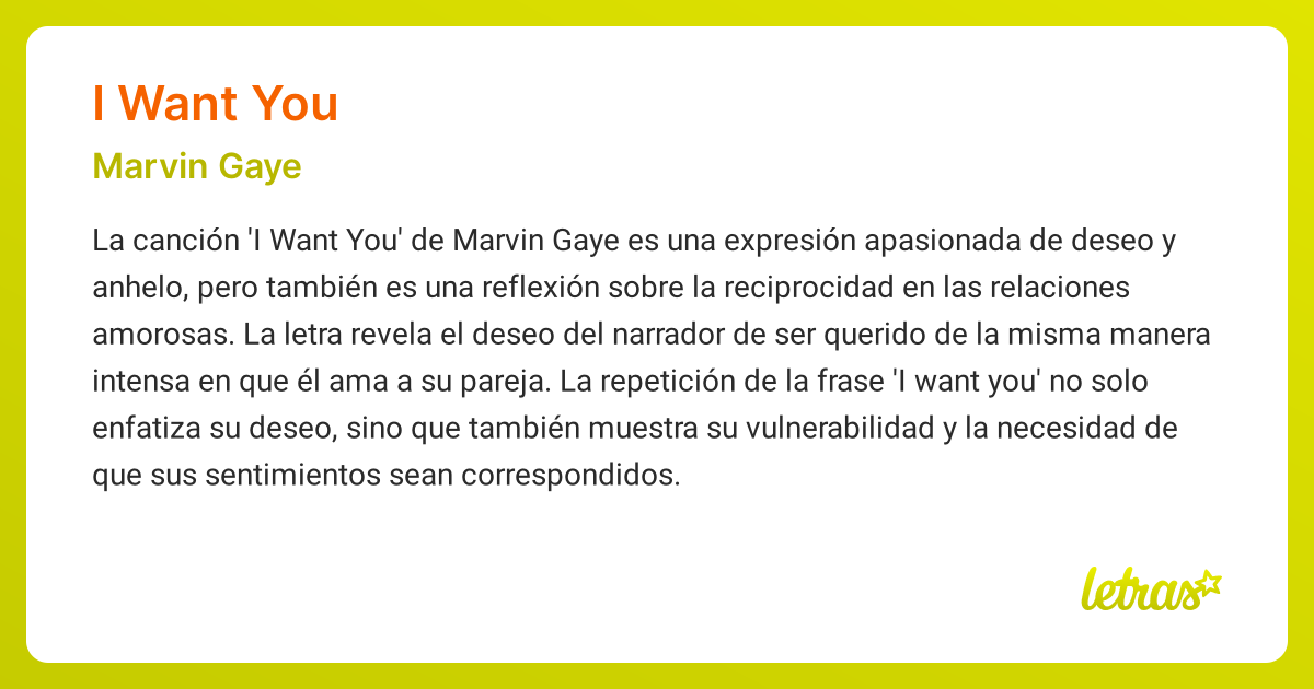 Significado de la canción I WANT YOU (Marvin Gaye) - LETRAS.COM