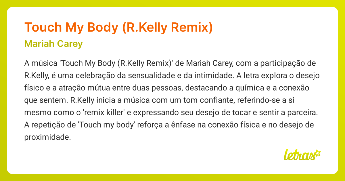 Significado da música TOUCH MY BODY (R.KELLY REMIX) (Mariah Carey ...