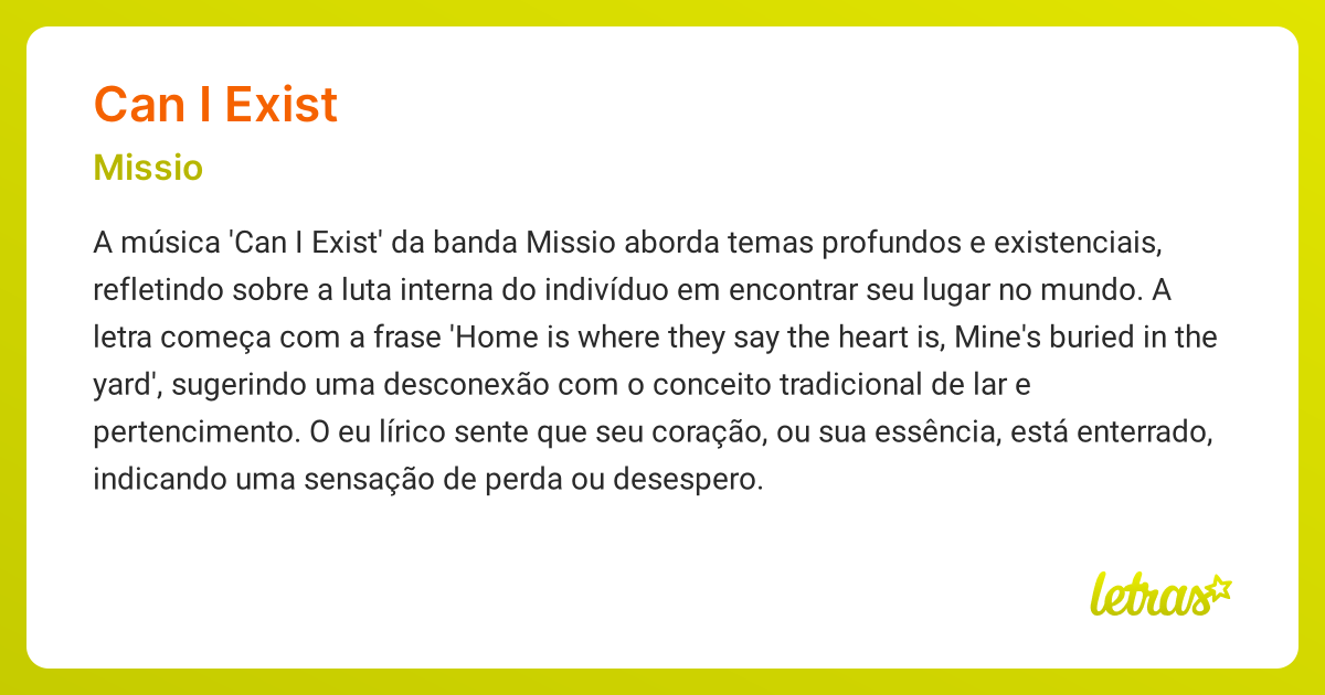 Significado da música CAN I EXIST (Missio) - LETRAS.MUS.BR