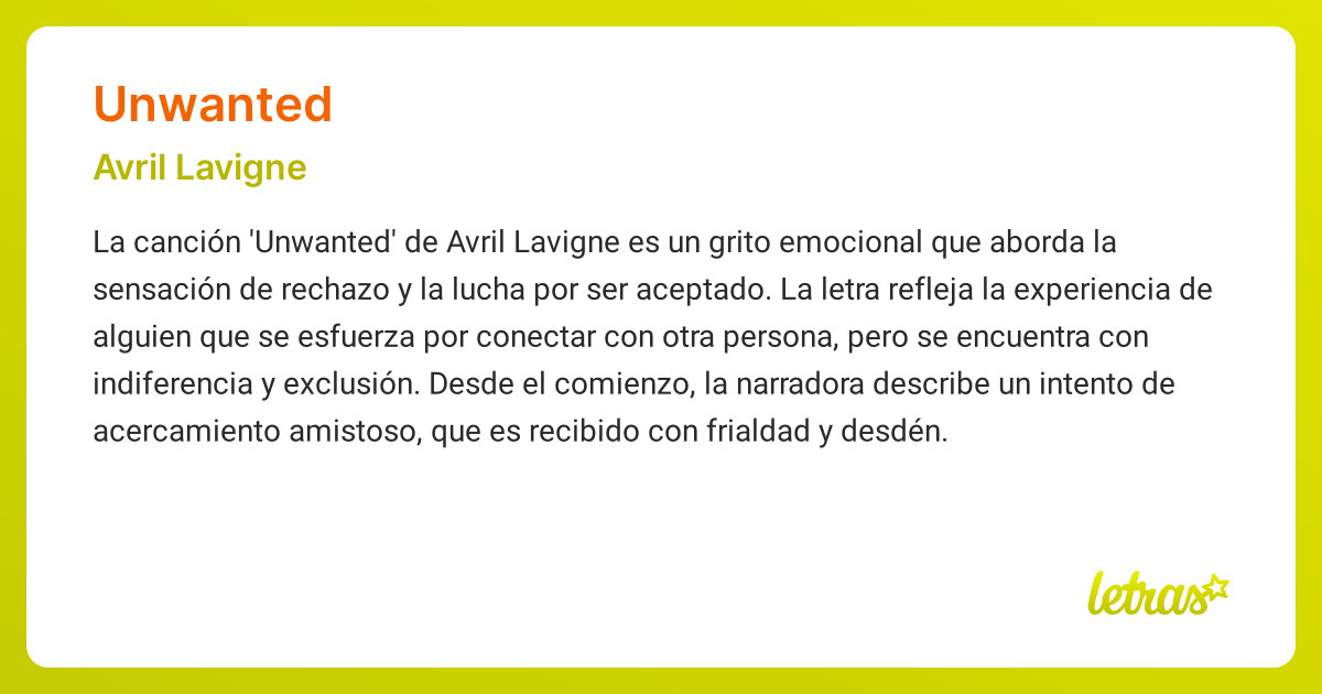 Significado de la canción UNWANTED (Avril Lavigne) - LETRAS.COM