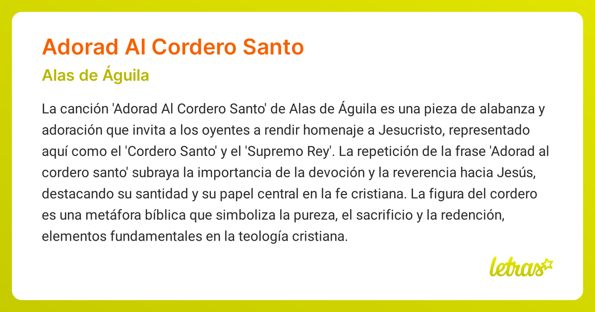 Significado de la canción ADORAD AL CORDERO SANTO (Alas de Águila ...