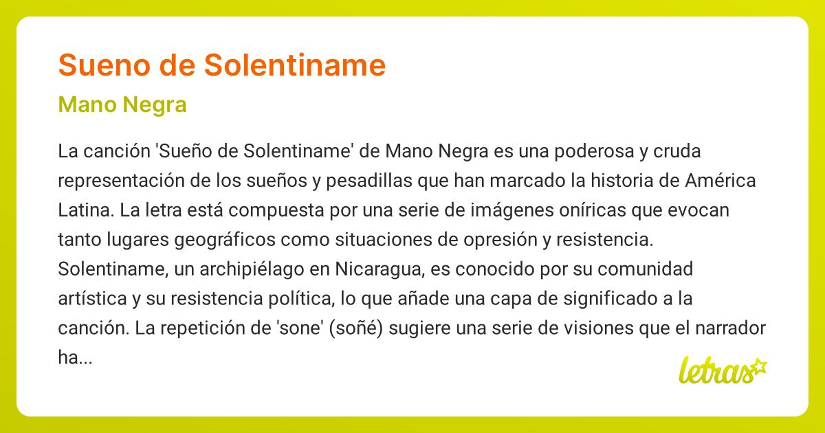 Significado de la canción SUENO DE SOLENTINAME (Mano Negra) - LETRAS.COM