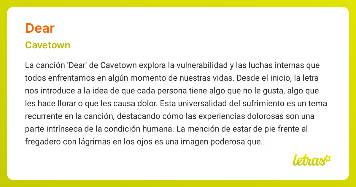 Significado de la canción DEAR (Cavetown) - LETRAS.COM