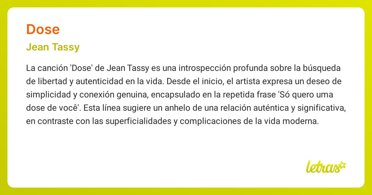 Significado de la canción DOSE (Jean Tassy) - LETRAS.COM