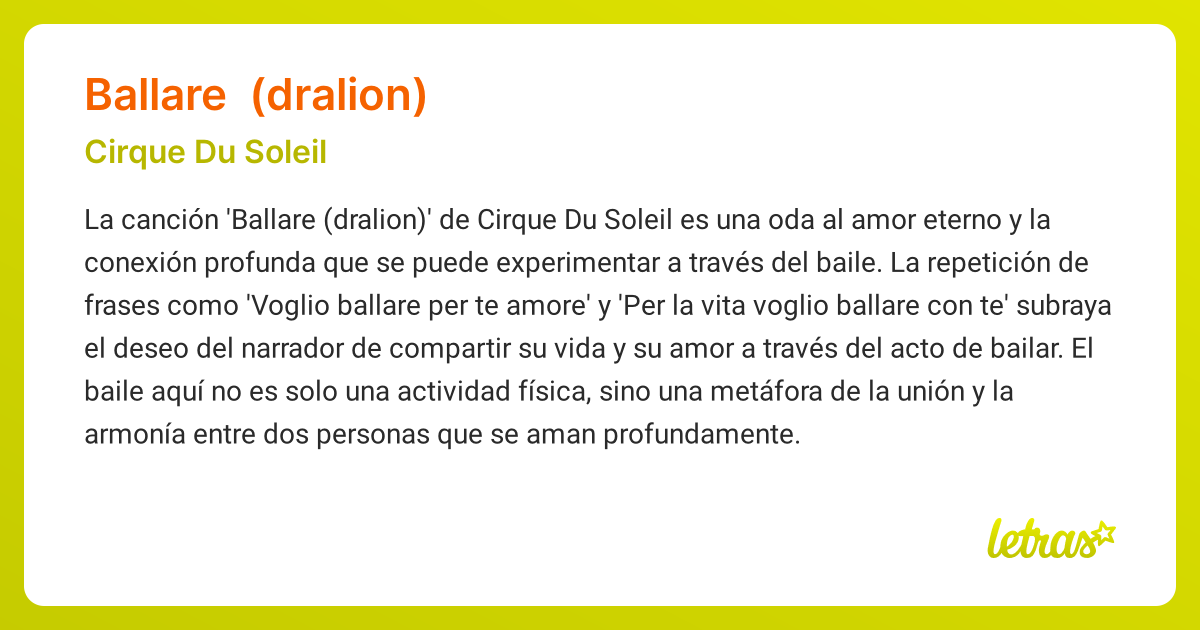 Significado de la canción BALLARE (DRALION) (Cirque Du Soleil) - LETRAS.COM