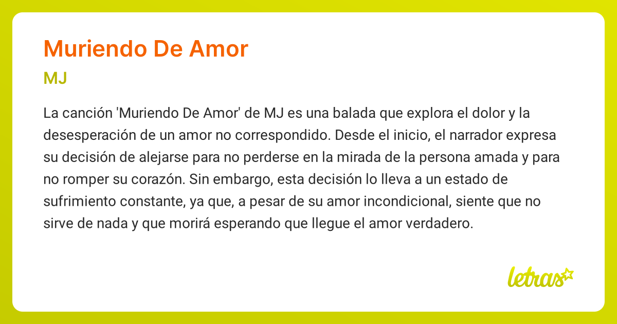 Significado de la canción MURIENDO DE AMOR (MJ) - LETRAS.COM