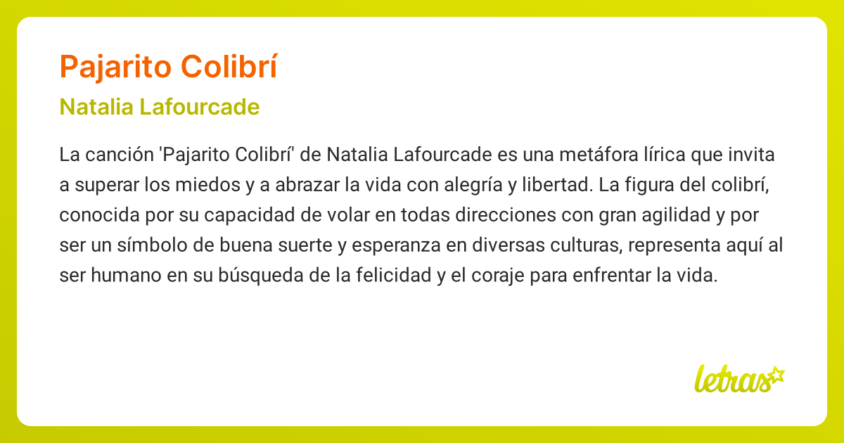 Significado de la canción PAJARITO COLIBRÍ (Natalia Lafourcade ...