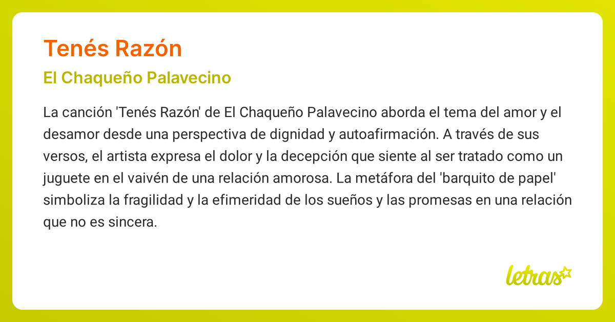 Significado de la canción TENÉS RAZÓN (El Chaqueño Palavecino) - LETRAS.COM