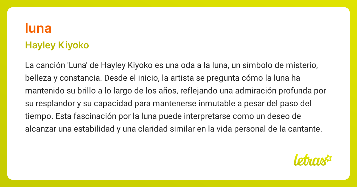 Significado de la canción LUNA (Hayley Kiyoko) - LETRAS.COM