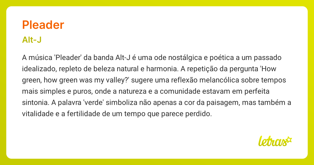 Significado da música PLEADER (Alt-J) - LETRAS.MUS.BR