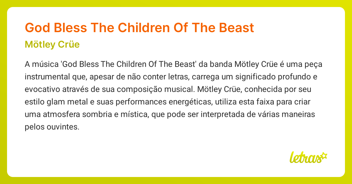 Significado da música God Bless The Children Of The Beast (Mötley Crüe ...