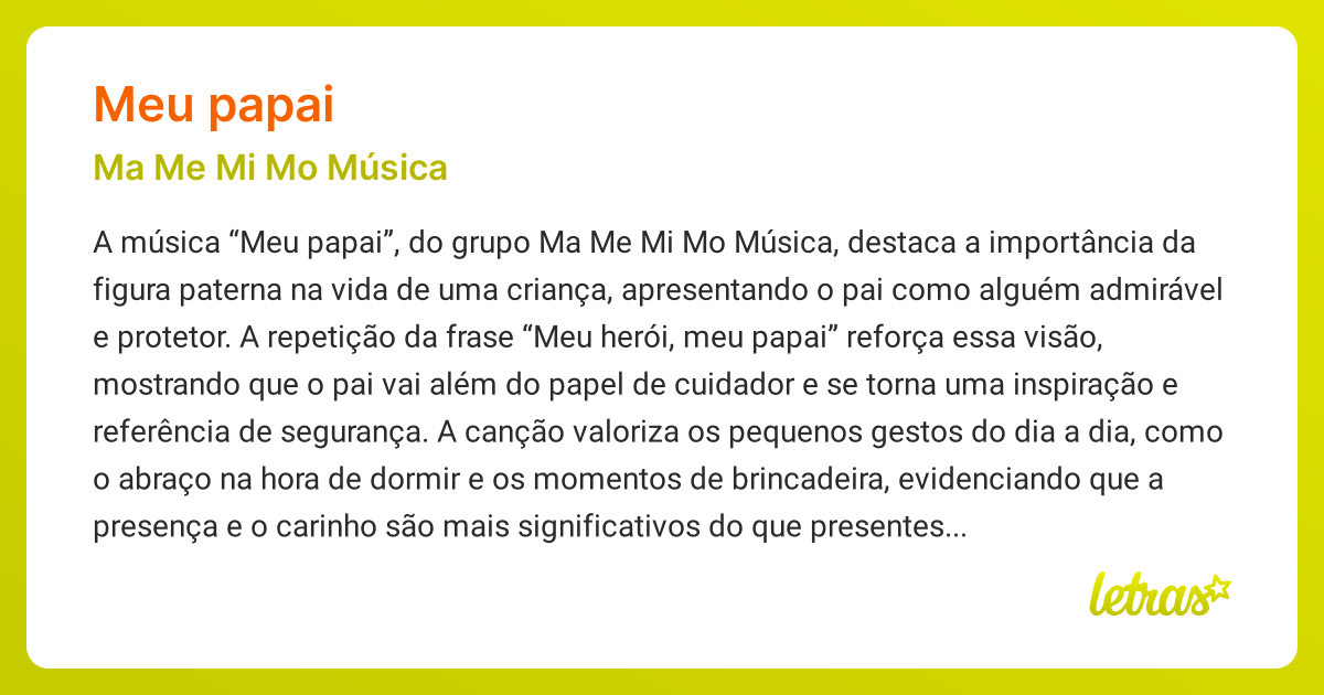 Significado da música MEU PAPAI (Ma Me Mi Mo Música) - LETRAS.MUS.BR