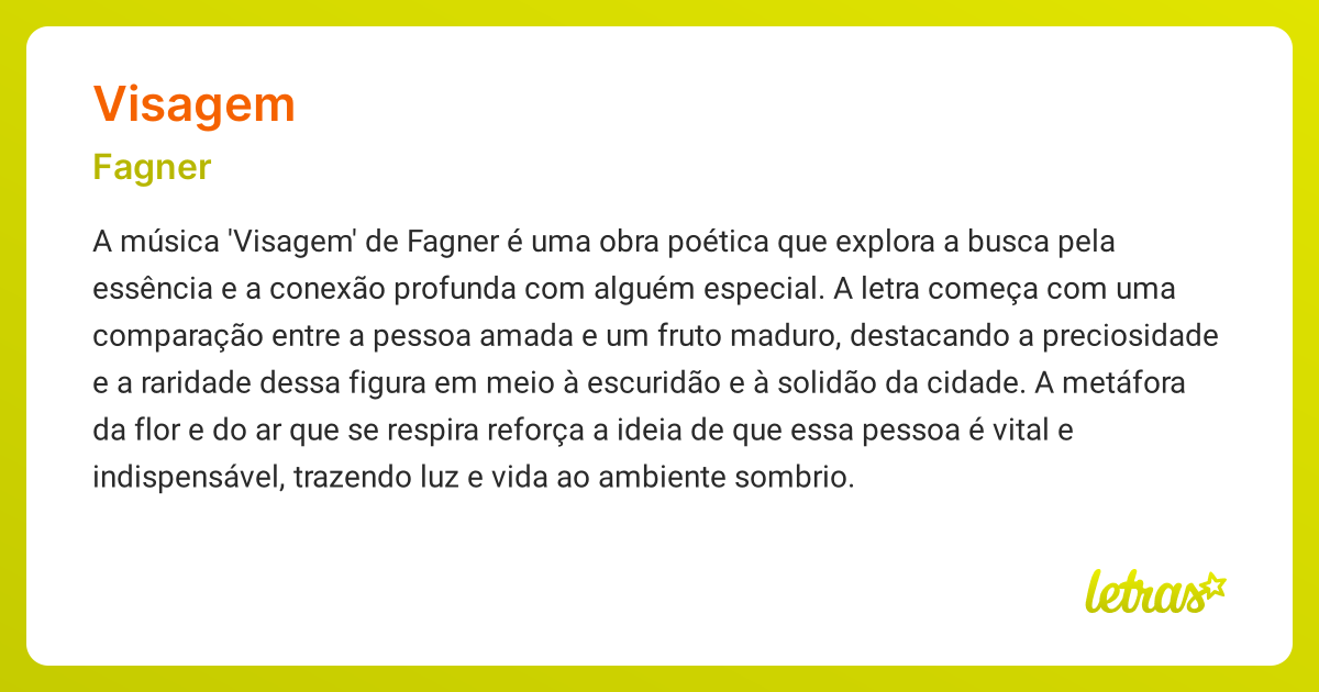 Significado da música VISAGEM (Fagner) - LETRAS.MUS.BR