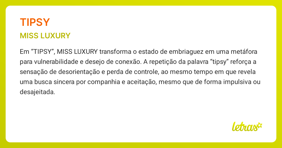 Significado da música TIPSY (MISS LUXURY) - LETRAS.MUS.BR
