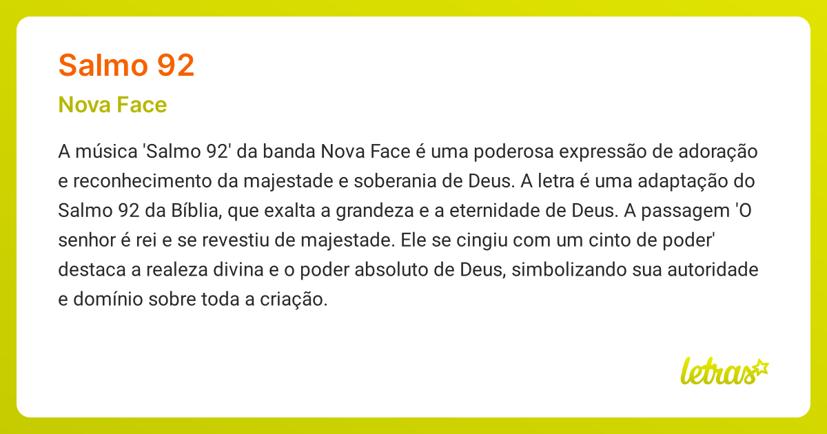 Significado da música SALMO 92 (Nova Face) - LETRAS.MUS.BR
