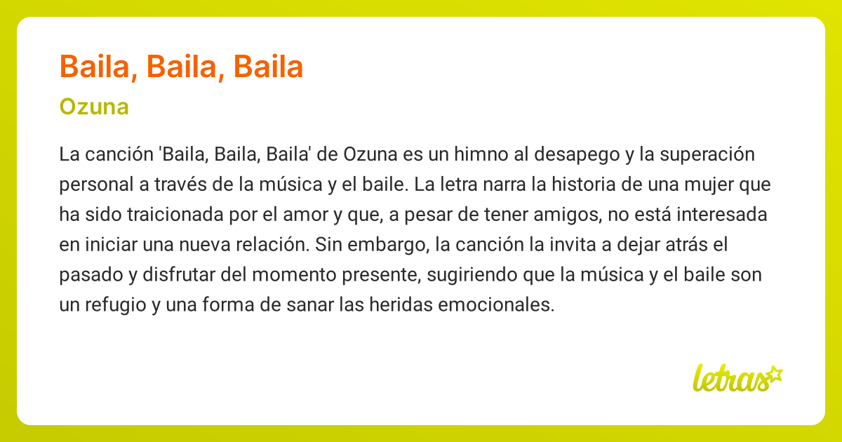 Significado de la canción BAILA, BAILA, BAILA (Ozuna) - LETRAS.COM