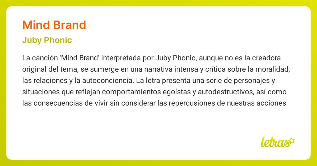 Significado de la canción MIND BRAND (Juby Phonic) - LETRAS.COM