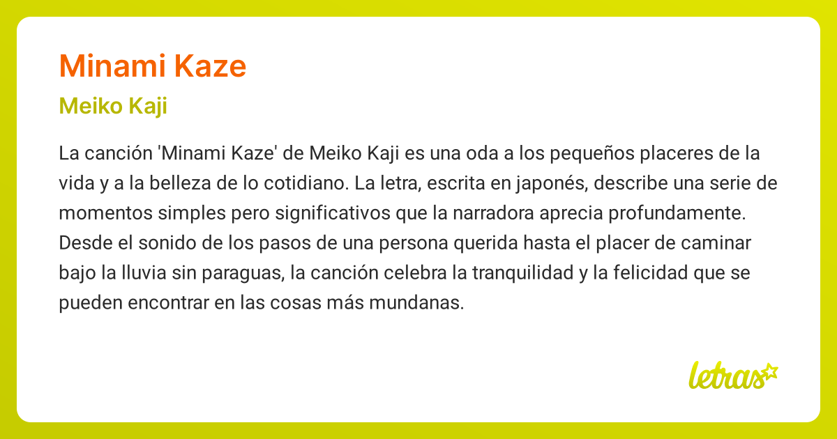 Significado de la canción MINAMI KAZE (Meiko Kaji) - LETRAS.COM