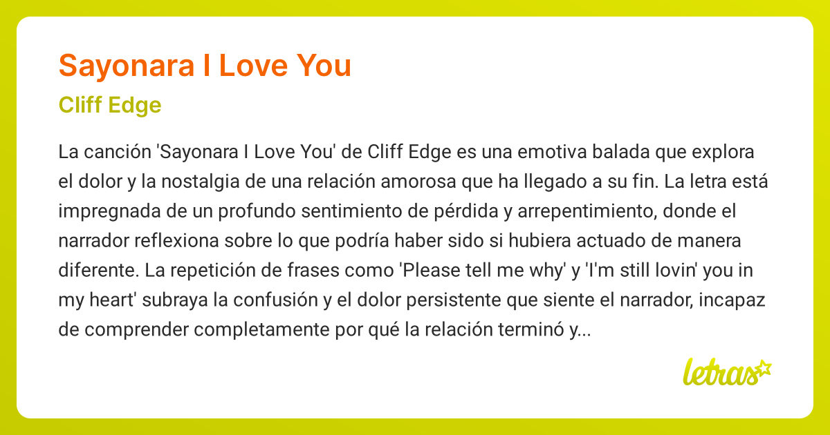 Significado de la canción SAYONARA I LOVE YOU (Cliff Edge) - LETRAS.COM