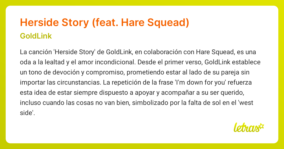Significado de la canción Herside Story (feat. Hare Squead) (GoldLink ...