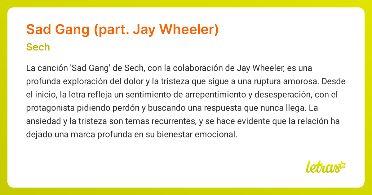 Significado de la canción SAD GANG (PART. JAY WHEELER) (Sech) - LETRAS.COM