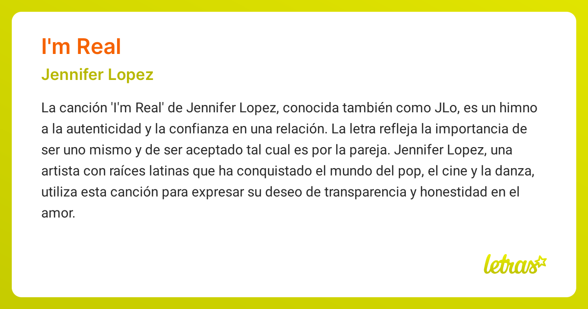 Significado de la canción I'M REAL (Jennifer Lopez) - LETRAS.COM