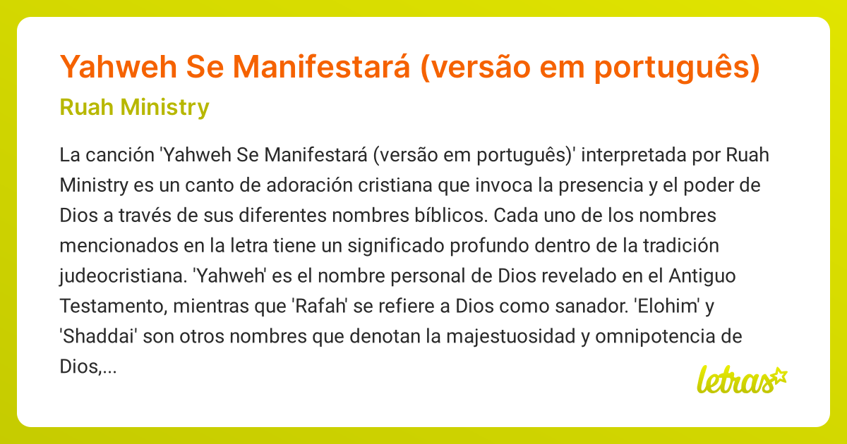 Significado de la canción Yahweh Se Manifestará (versão em português ...