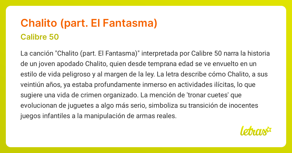 Significado de la canción CHALITO (PART. EL FANTASMA) (Calibre 50 ...