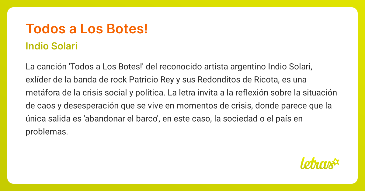 Significado de la canción TODOS A LOS BOTES! (Indio Solari) - LETRAS.COM