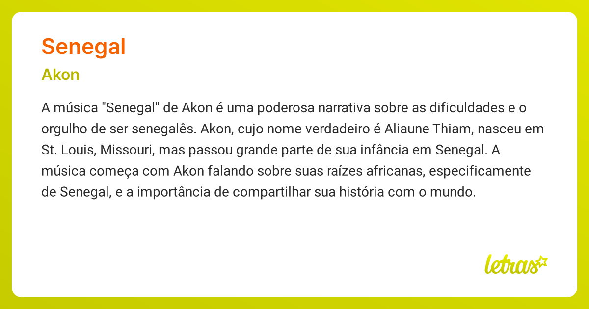 Significado da música SENEGAL (Akon) - LETRAS.MUS.BR