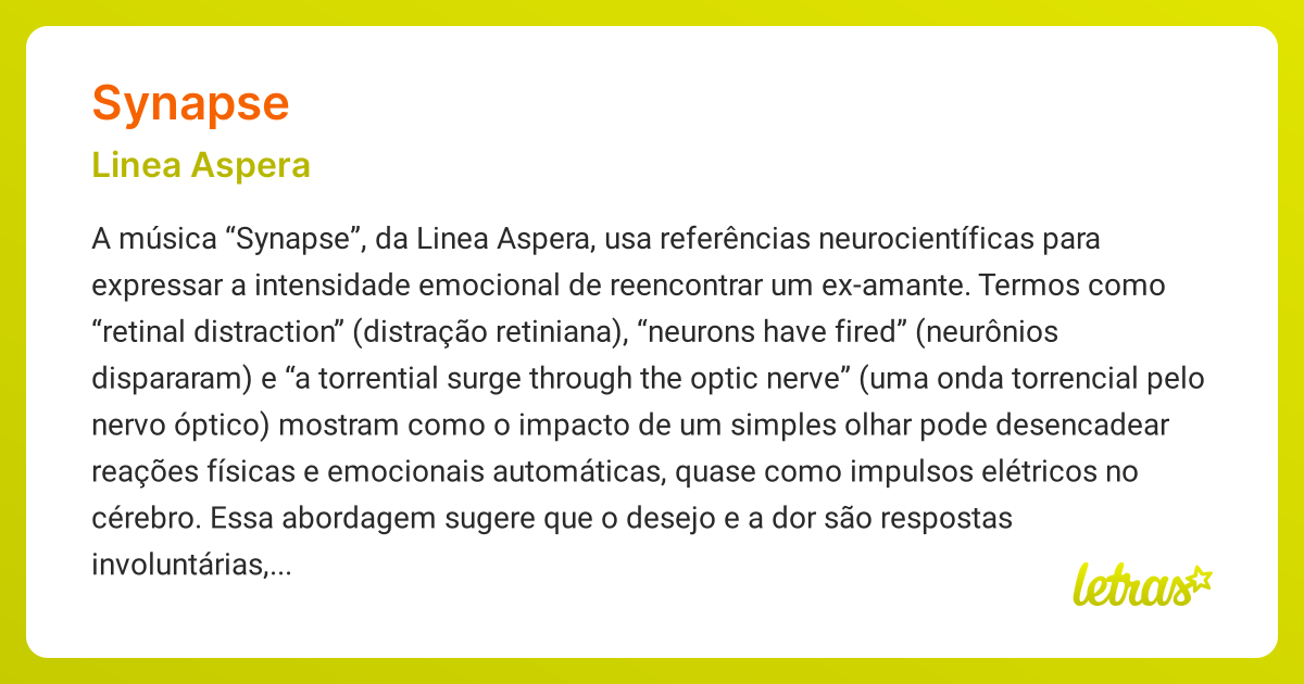 Significado da música SYNAPSE (Linea Aspera) - LETRAS.MUS.BR