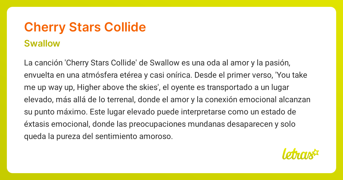 Significado de la canción CHERRY STARS COLLIDE (Swallow) - LETRAS.COM
