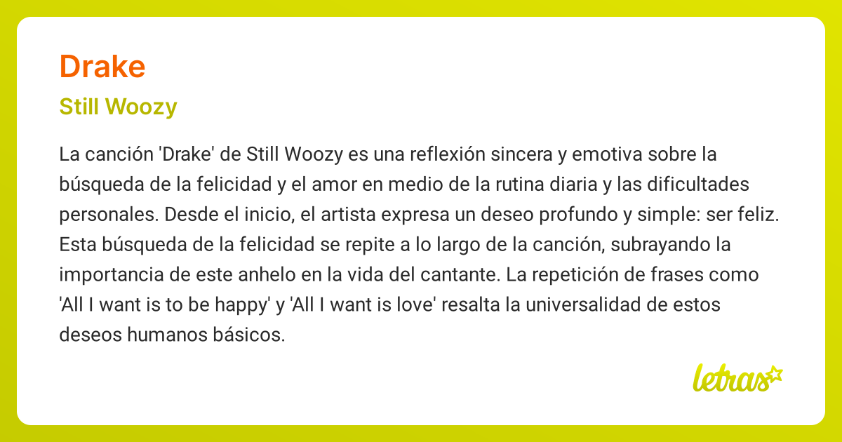 Significado de la canción DRAKE (Still Woozy) - LETRAS.COM