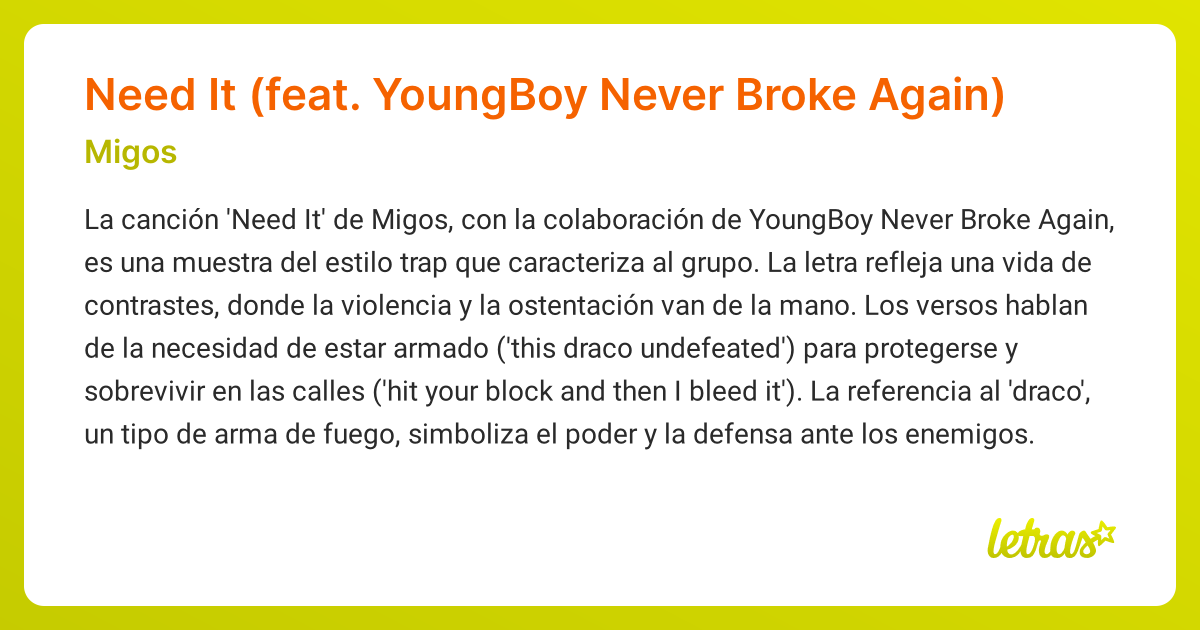 Significado de la canción Need It (feat. YoungBoy Never Broke Again ...