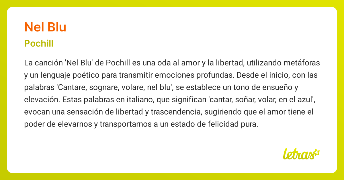 Significado de la canción NEL BLU (Pochill) - LETRAS.COM