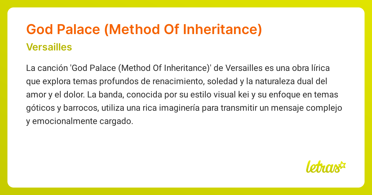 Significado de la canción God Palace (Method Of Inheritance ...