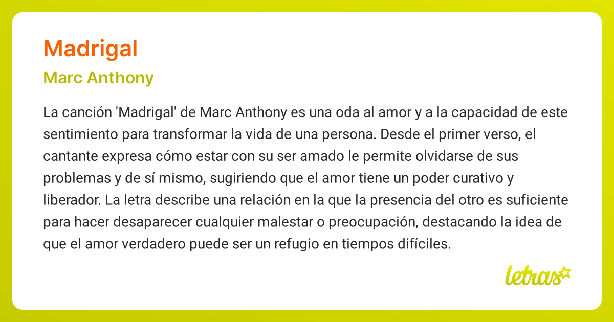 Significado de la canción MADRIGAL (Marc Anthony) - LETRAS.COM