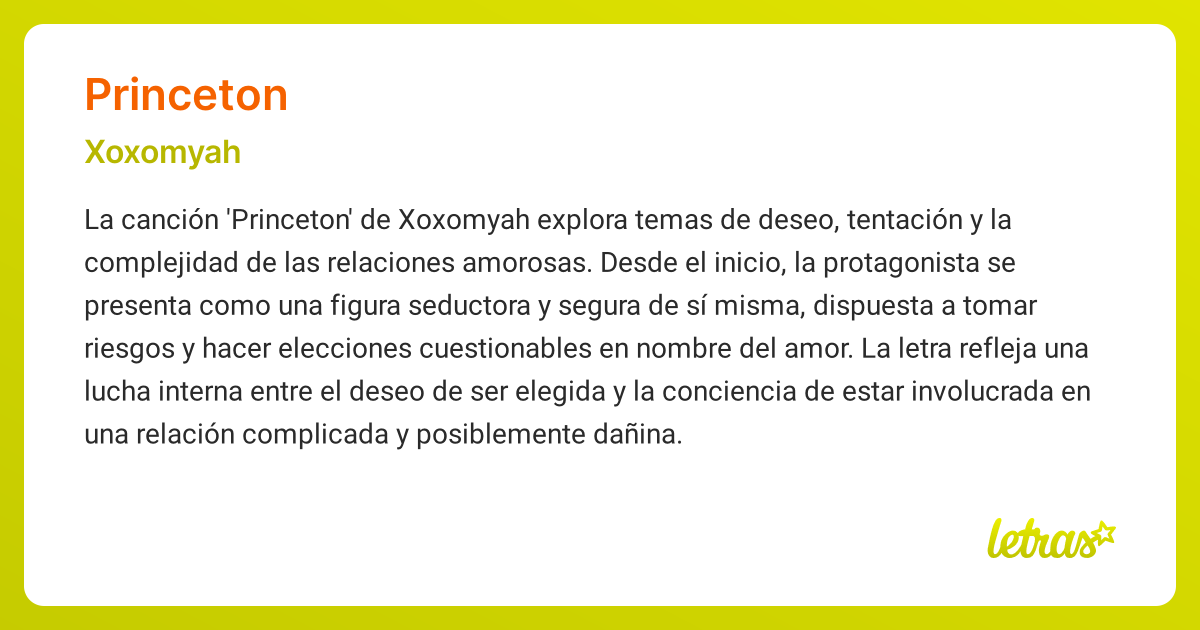 Significado de la canción PRINCETON (Xoxomyah) - LETRAS.COM