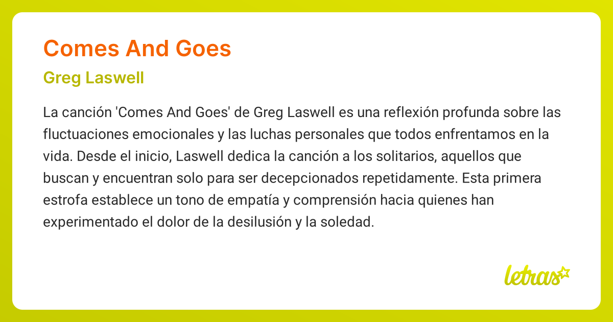 Significado de la canción COMES AND GOES (Greg Laswell) - LETRAS.COM