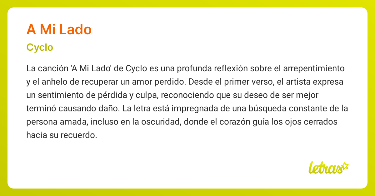 Significado de la canción A MI LADO (Cyclo) - LETRAS.COM