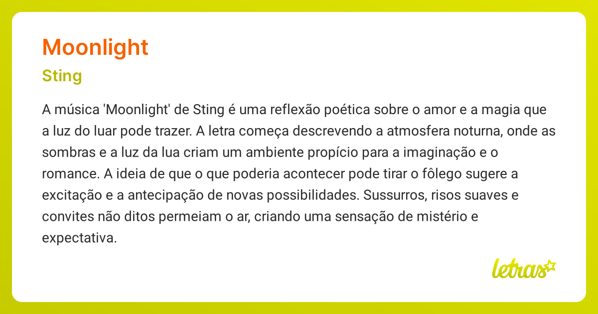 Significado da música MOONLIGHT (Sting) - LETRAS.MUS.BR