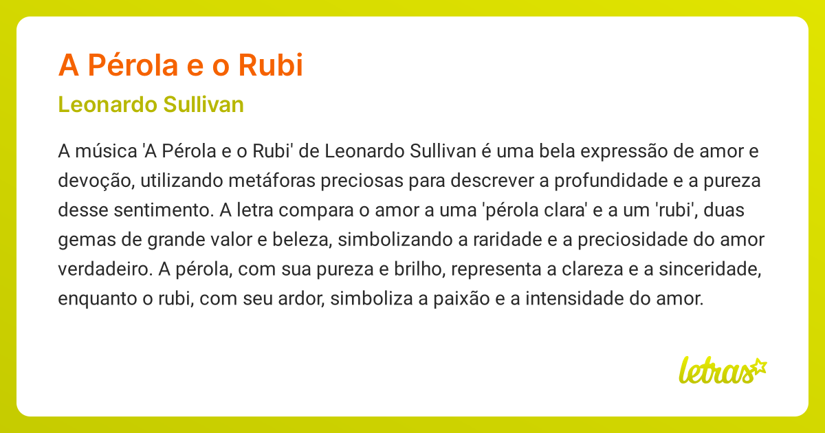 Significado da música A PÉROLA E O RUBI (Leonardo Sullivan) - LETRAS.MUS.BR