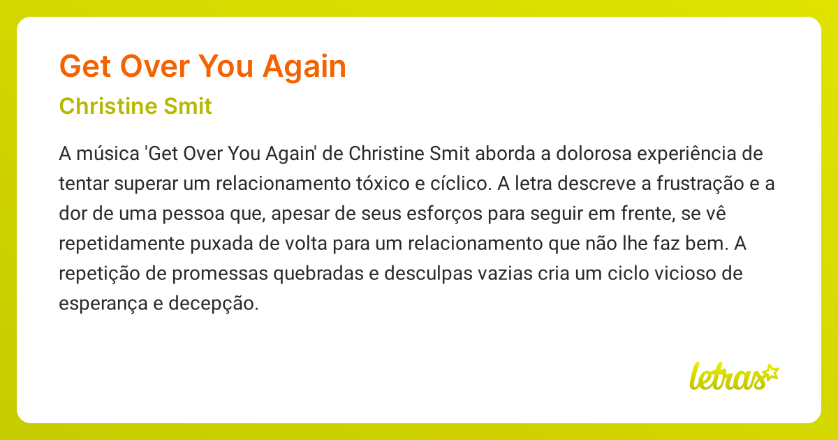Significado da música GET OVER YOU AGAIN (Christine Smit) - LETRAS.MUS.BR
