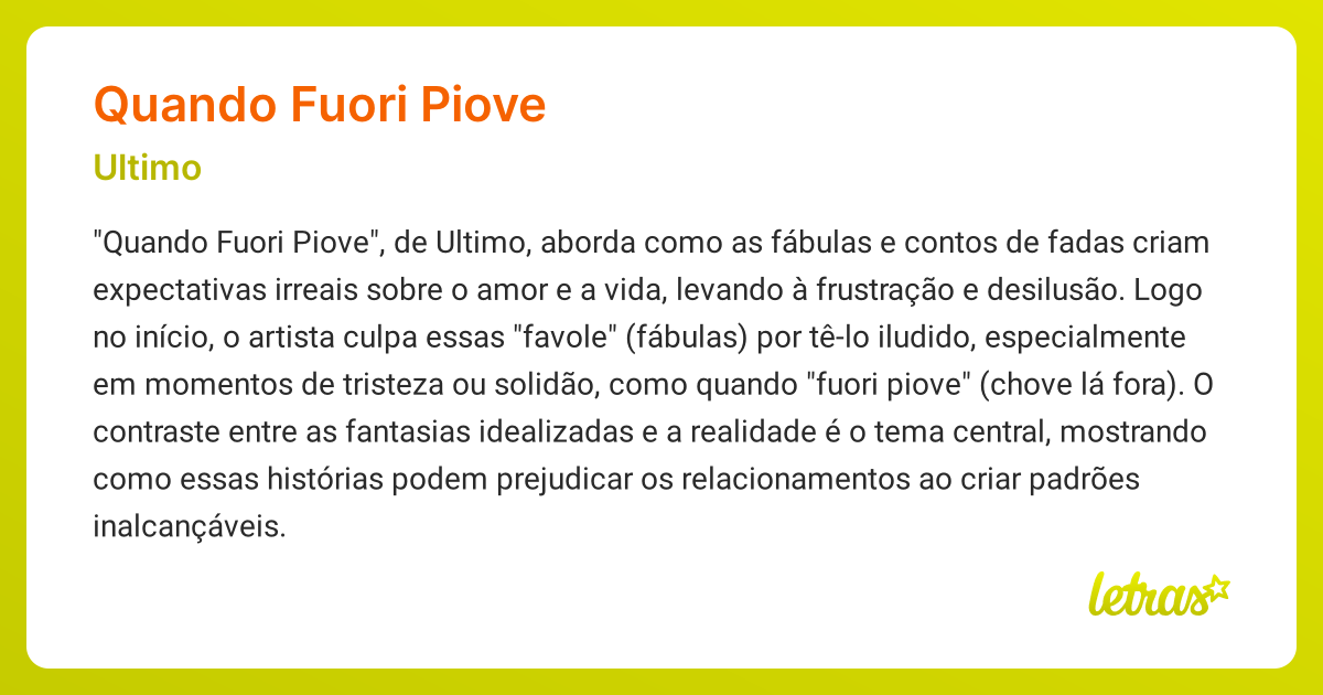 Significado da música QUANDO FUORI PIOVE (Ultimo) - LETRAS.MUS.BR