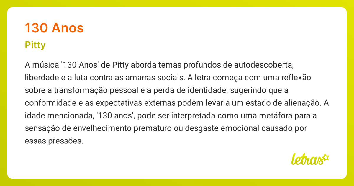 Significado da música 130 ANOS (Pitty) - LETRAS.MUS.BR