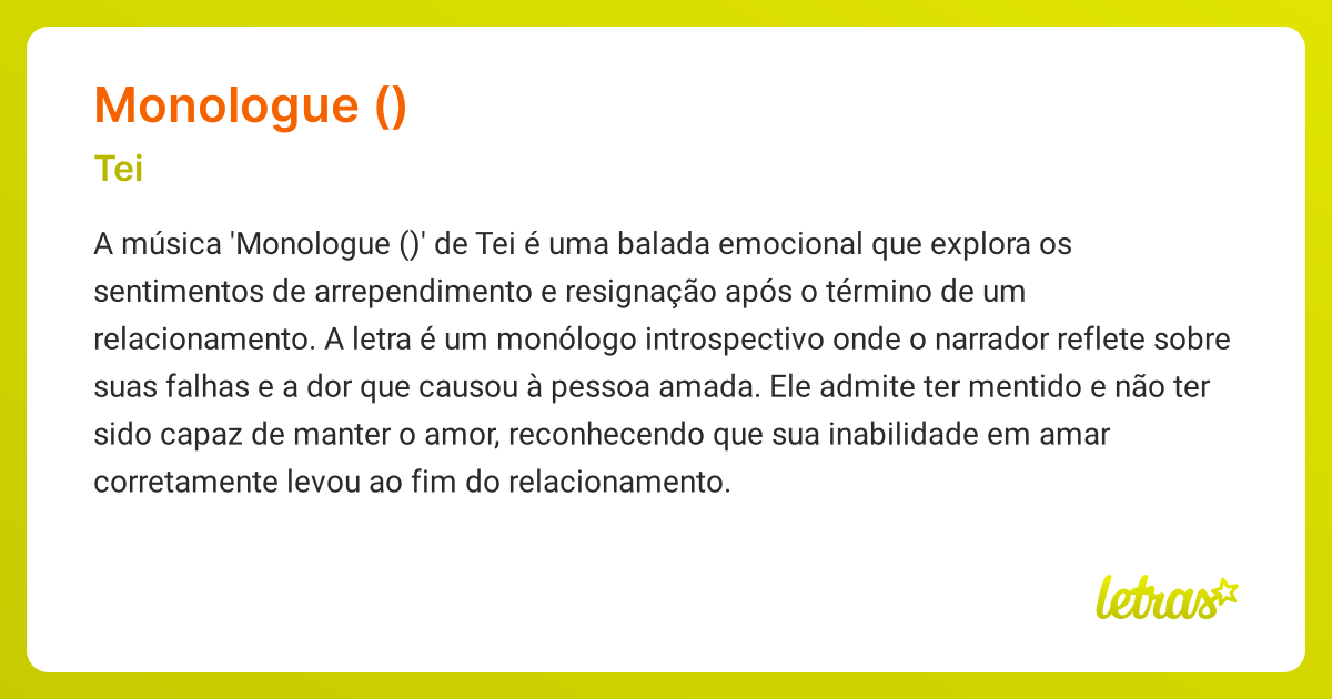 Significado da música MONOLOGUE (모놀로그) (Tei) - LETRAS.MUS.BR