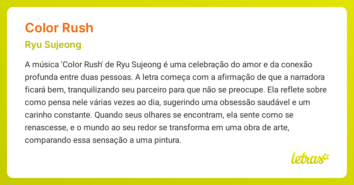 Significado da música COLOR RUSH (Ryu Sujeong) - LETRAS.MUS.BR