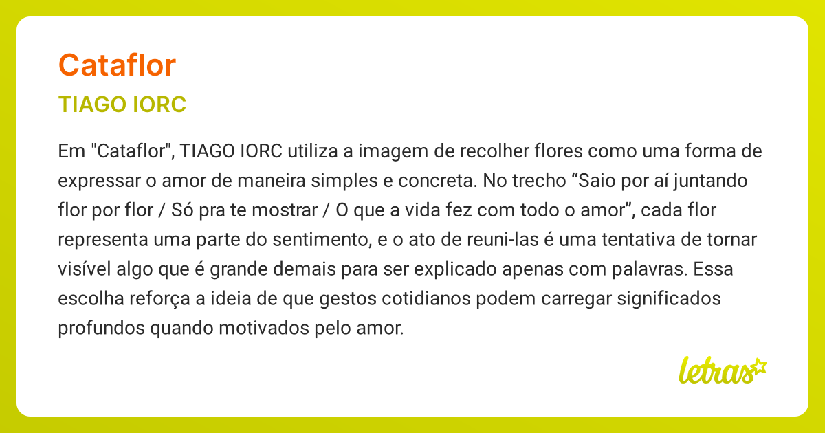 Significado da música CATAFLOR (TIAGO IORC) - LETRAS.MUS.BR
