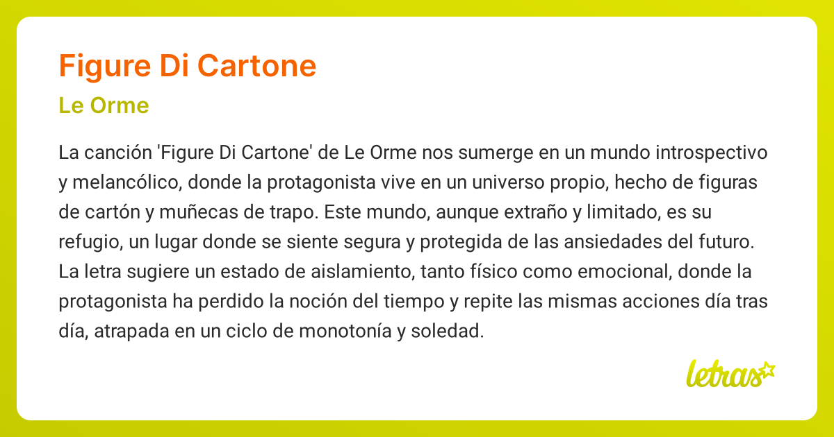 Significado de la canción FIGURE DI CARTONE (Le Orme) - LETRAS.COM